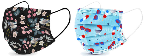 Basic Disposable 3 Ply Masks with Floral & Sun and Fun Patterns (Pack ...